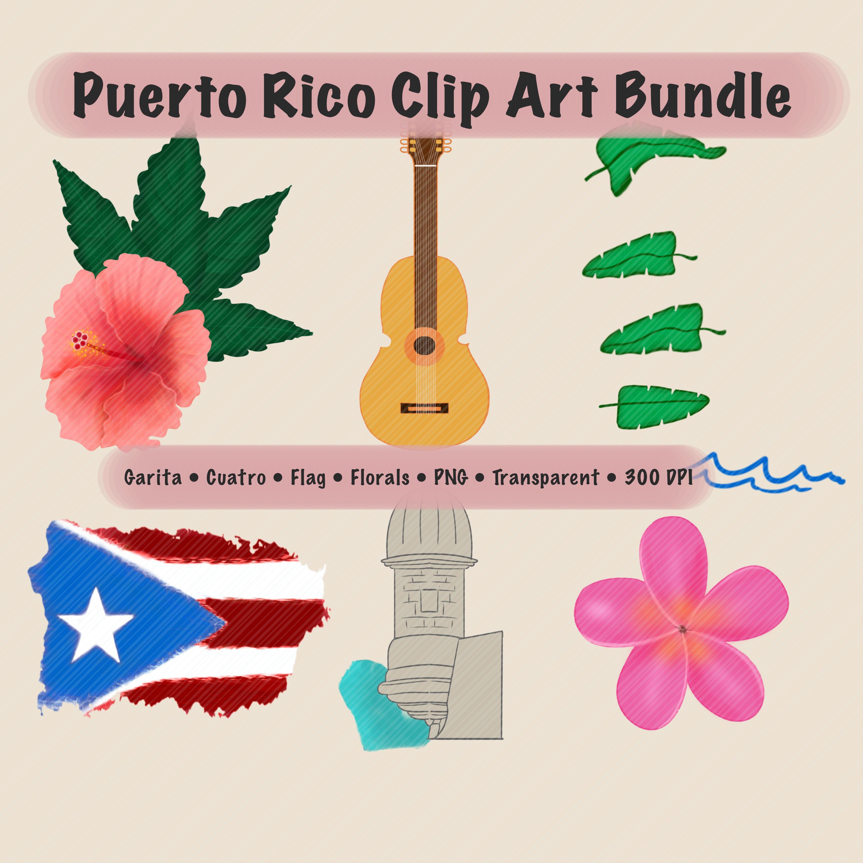 Puerto Rico Clipart Bundle, Caribbean Cultural Elements, Tropical ...