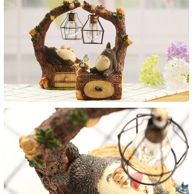 Totoro Tree Lamp Figurine Set, Cute Anime Desk Decor With Hanging ...