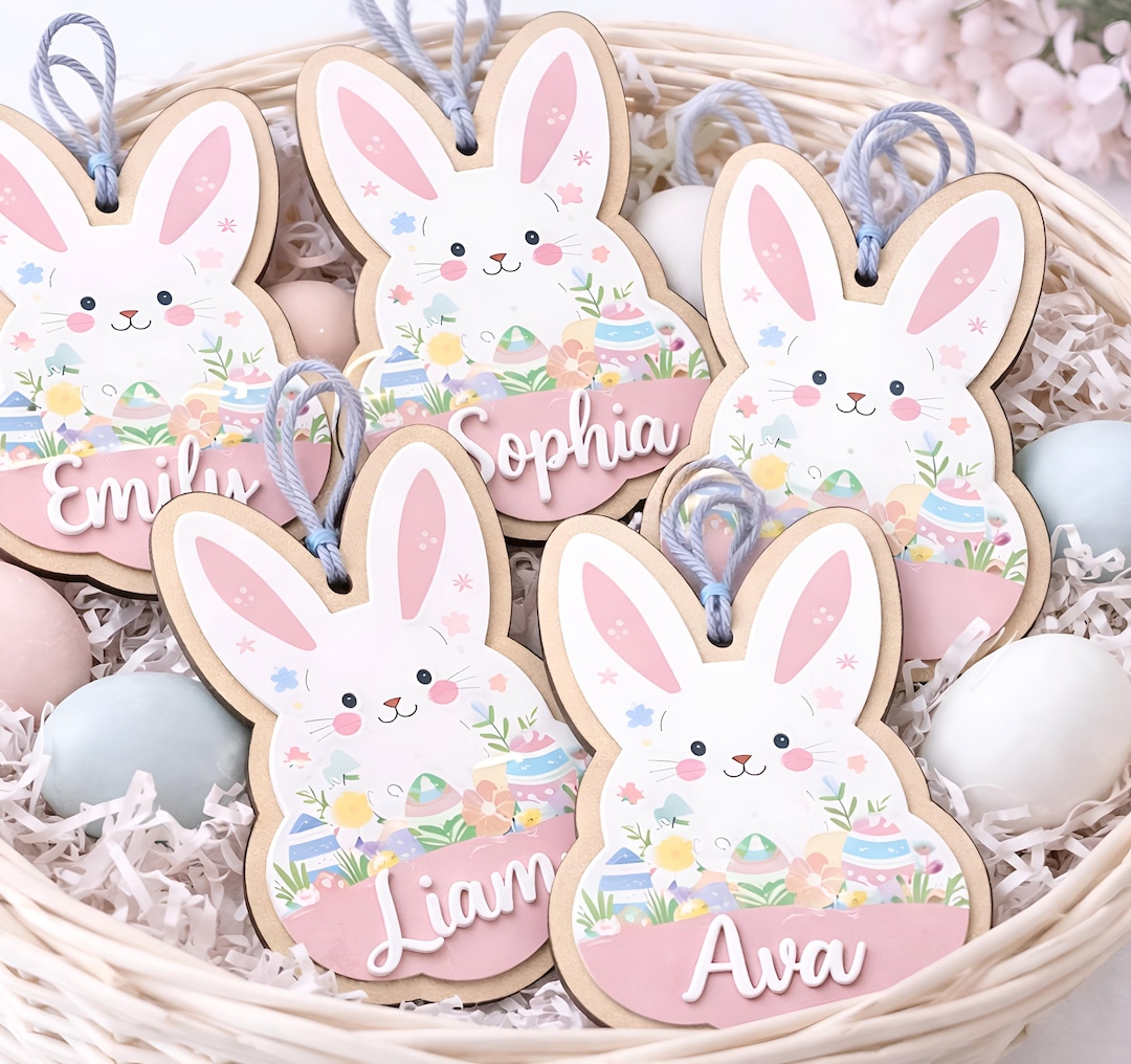 Custom Bunny Name Tag for Easter Basket, Wooden Easter Basket Tag, Kids ...