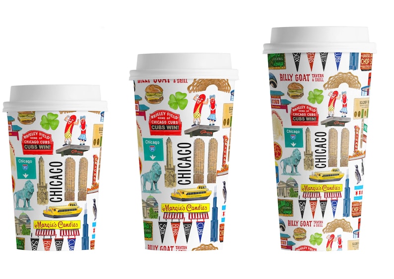 Iconic Chicago Watercolor Hot/cold Paper Party Cups - 3 Sizes - Set of ...