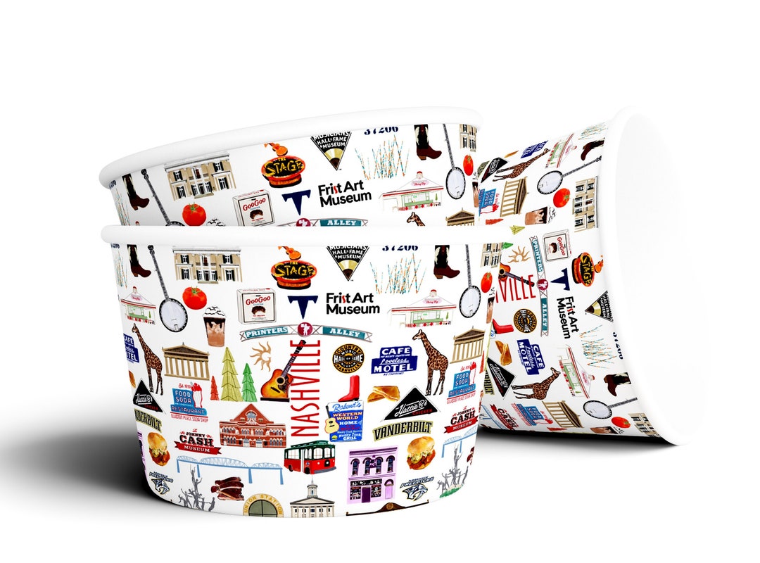 8 Oz Iconic Nashville Tennessee Ice Cream, Soup, Favor Cup - Set of 12 ...
