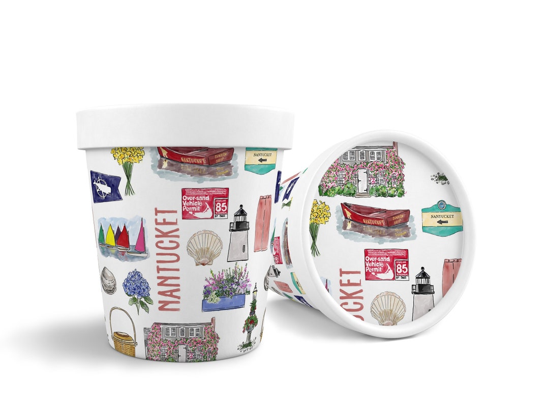 Large 16 Oz. Iconic Nantucket Watercolor Ice Cream, Soup, Favor Cup ...