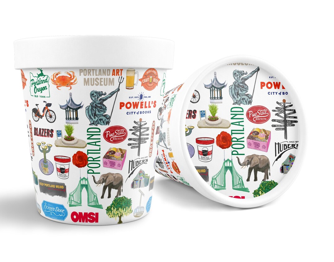 Large 16 Oz. Iconic Portland Oregon Watercolor Ice Cream, Soup, Favor ...