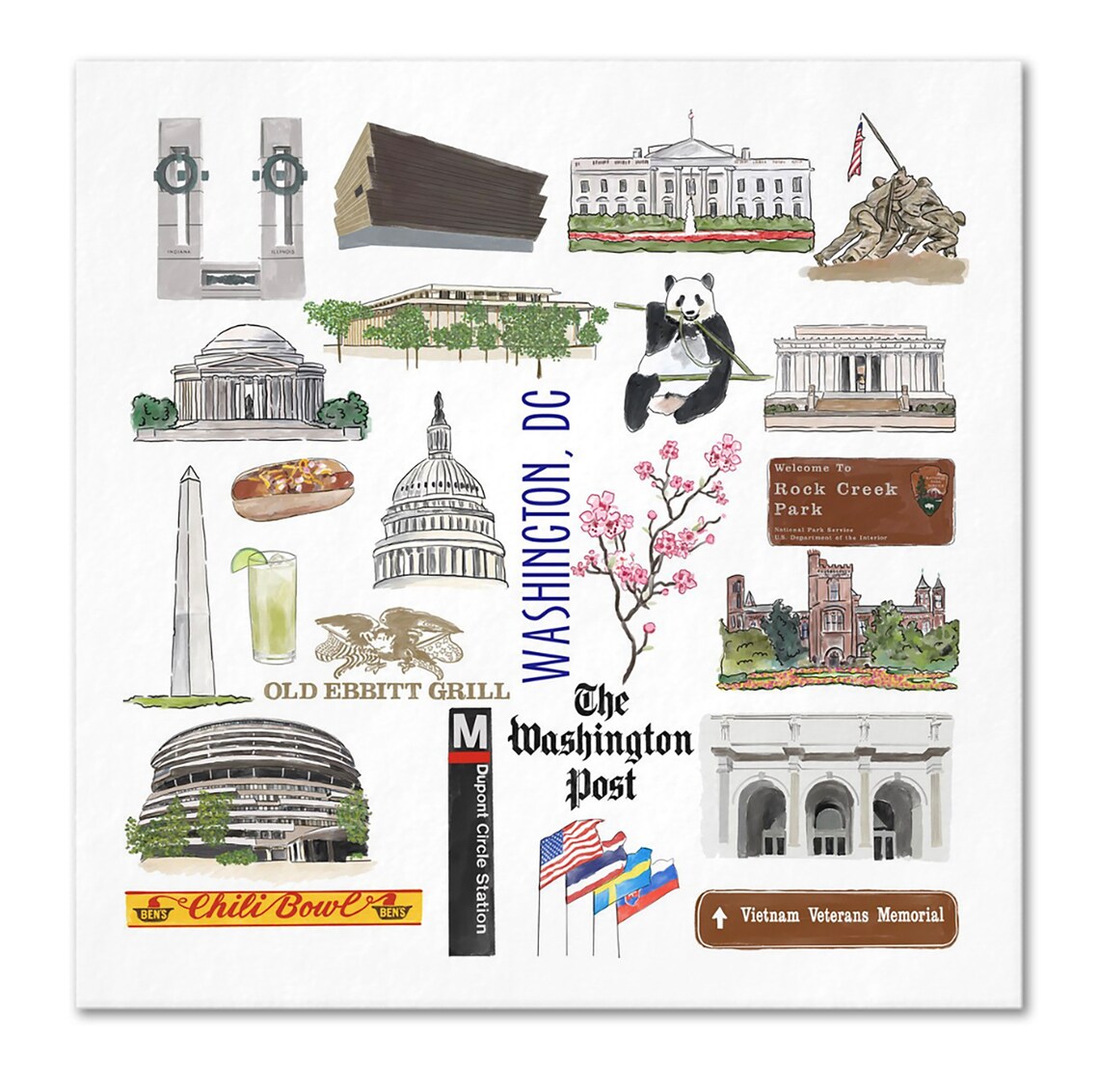 Iconic Washington, DC Watercolor Napkins - Etsy