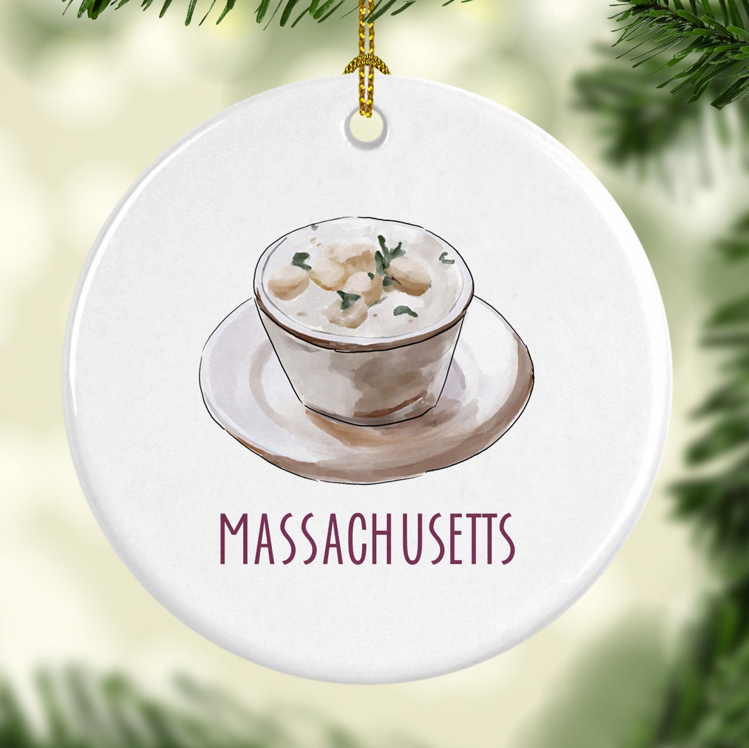 Iconic Massachusetts Clam Chowder Round Porcelain Ornament - Etsy