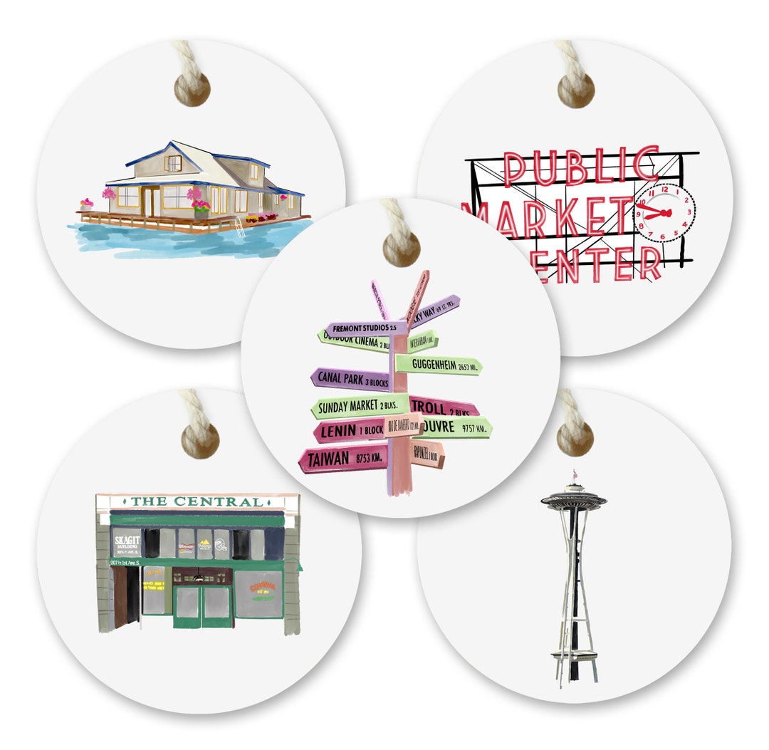 Iconic Seattle Washington Watercolor Gift Tags - Set of 10 - Etsy