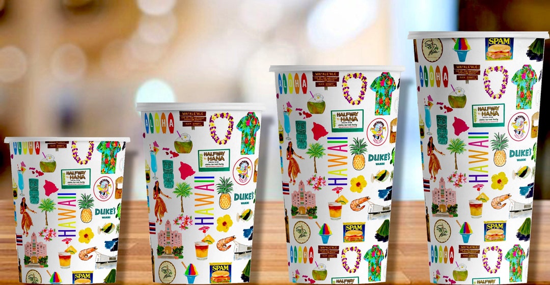 Iconic Hawaii Watercolor Hot/cold Paper Party Cups - 4 Sizes - Set of ...