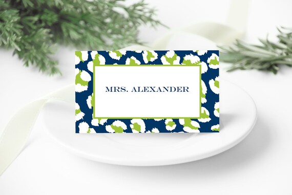 Navy and Kiwi Leopard Place Cards by When I Was Your Age | Catch My Party