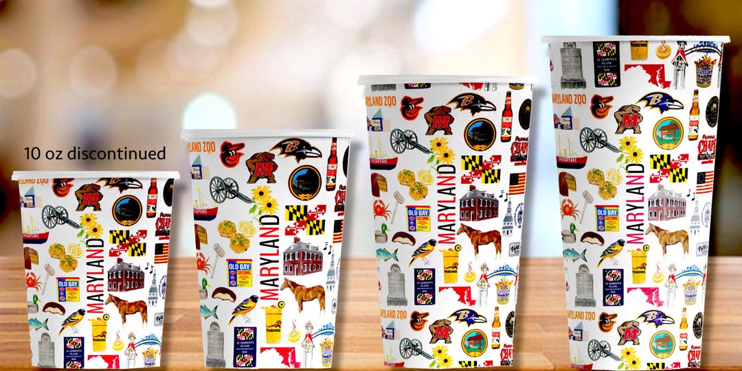Iconic Maryland Watercolor Hot/cold Paper Party Cups - 3 Sizes - Set of ...