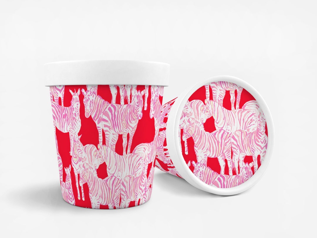 Large 16 Oz. Pink and Red Zebra Ice Cream, Soup, Favor Cup With Lids ...