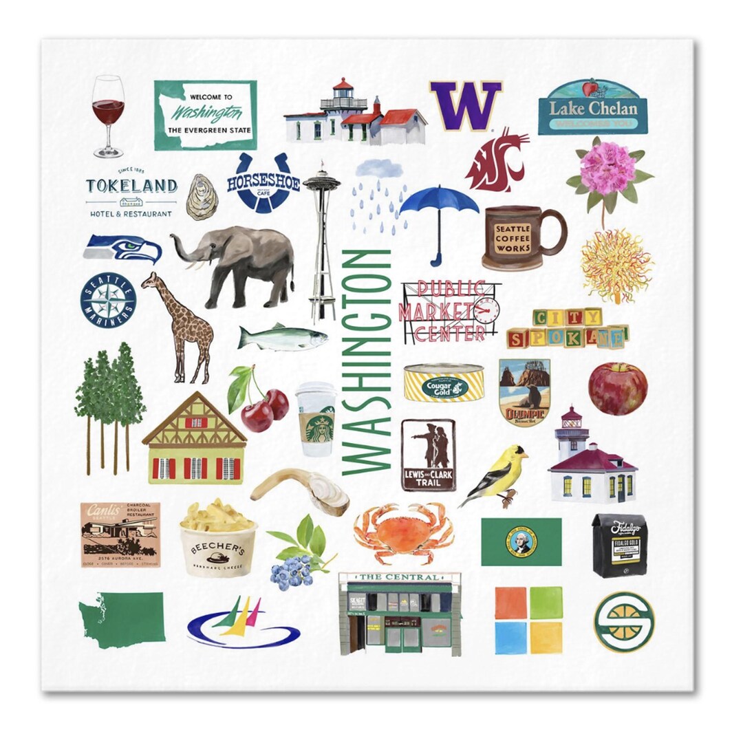 Iconic Washington State Watercolor Napkins - Etsy