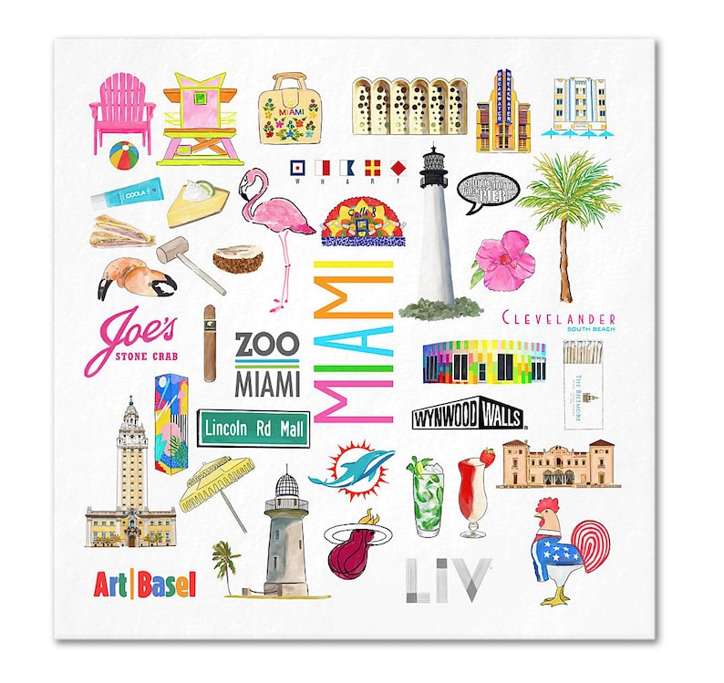 Iconic Miami FL Watercolor Napkins - Etsy