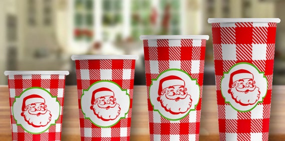 Vintage Santa Red Buffalo Check Christmas Hot/Cold Paper Party Cups ...