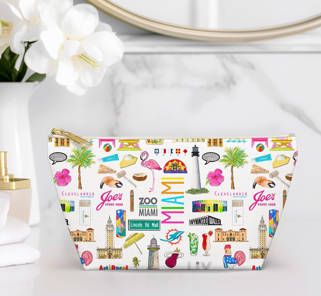 Large Miami Florida Watercolor Illustration Accessory Pouch - Etsy