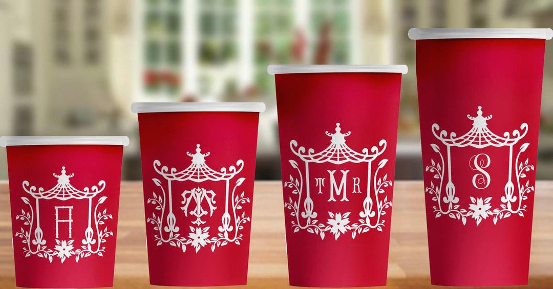 Red Pagoda Monogram Hot/cold Paper Party Cups 4 Sizes Plain - Etsy