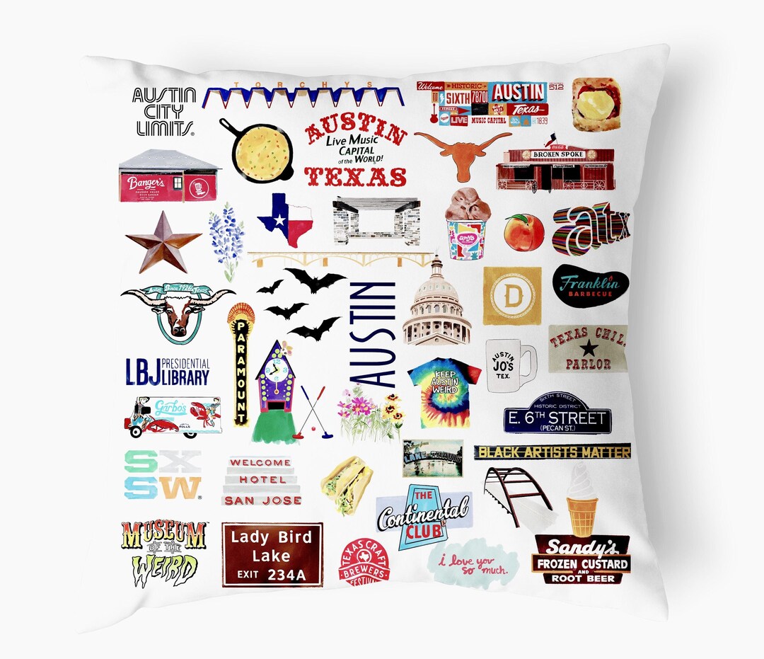 Reversible 18" Iconic Austin, Texas Throw Pillow - Etsy