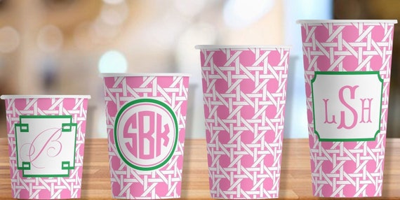 Pink Cane Trellis Print Hot/Cold Paper Party Cups - 4 sizes ...