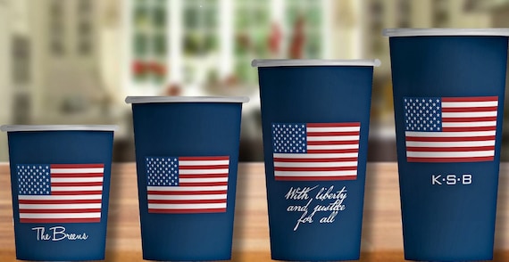 Plain or Personalized American Flag Hot/Cold Paper Party Cups - 4 sizes ...