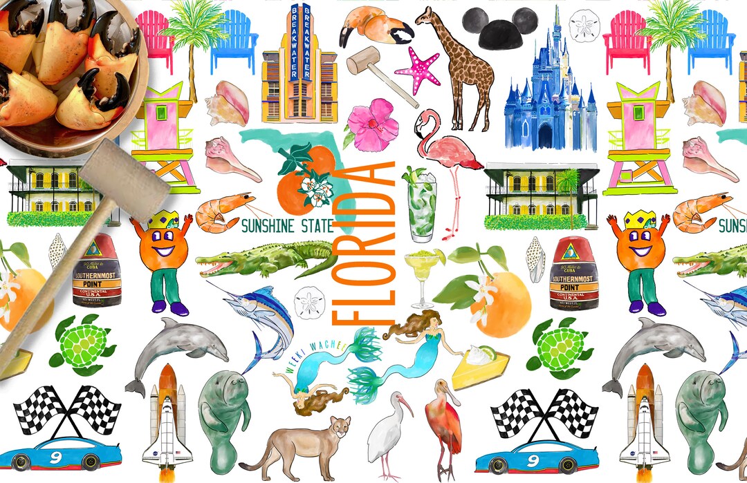 Iconic Florida Watercolor Disposable Placemats - Tear-away Pad of 24 - Etsy