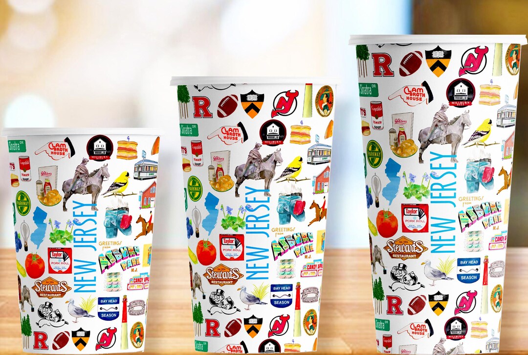 Iconic New Jersey Watercolor Hot/cold Paper Party Cups - 3 Sizes - Set ...