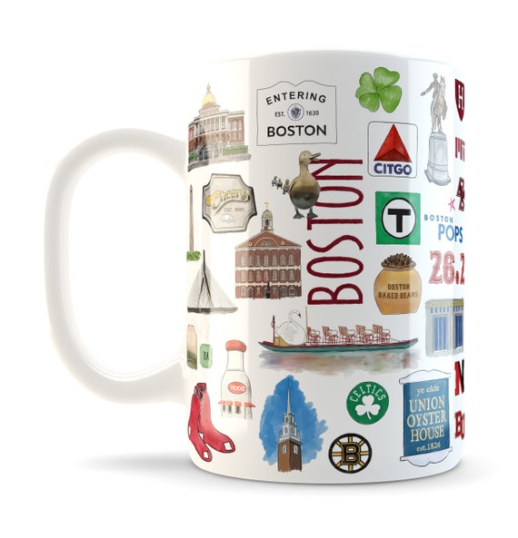 Iconic Boston Massachusetts Watercolor Ceramic Mug - Etsy
