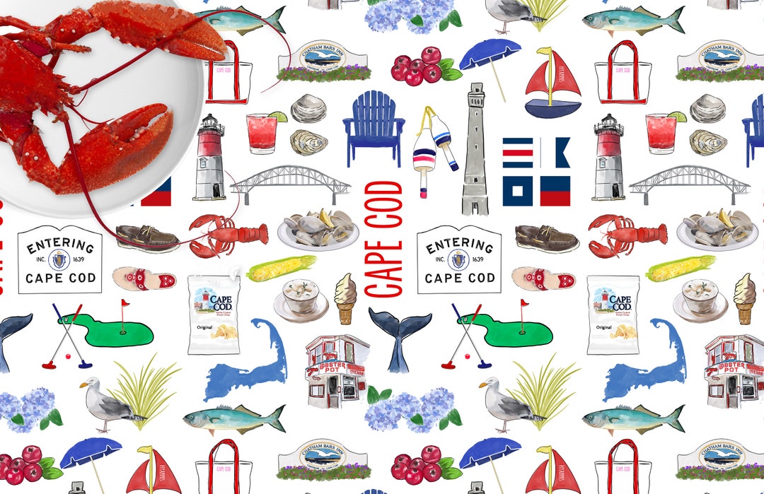 Iconic Cape Cod, MA Watercolor Disposable Placemats - Tear-away Pad of ...
