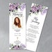 Purple Flowers Funeral Bookmark, Editable Floral Memorial Bookmark ...