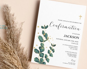 Greenery Confirmation Invitations Gold, Kids Confirmation Invitation ...