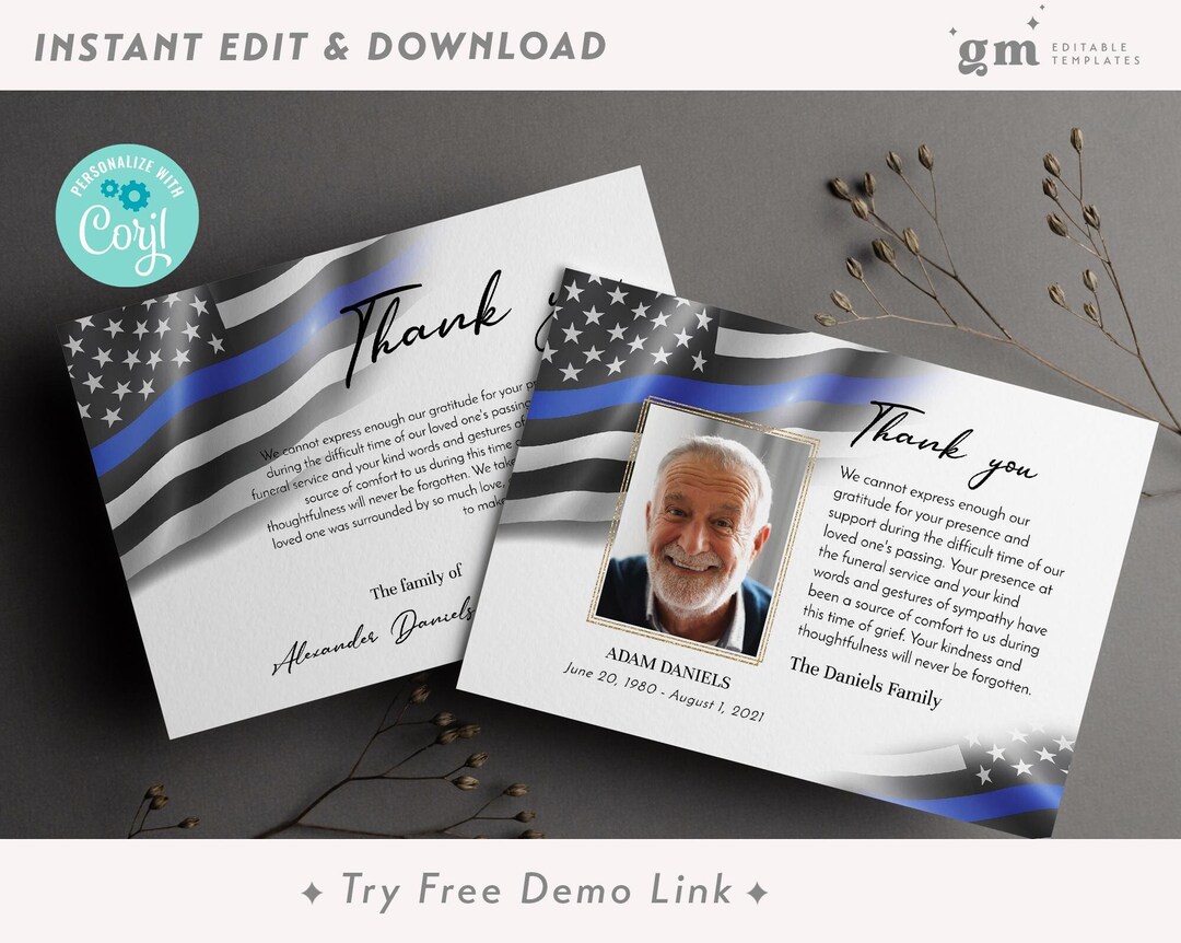 Law Enforcement Memorial Thank You Card, Editable Police ...