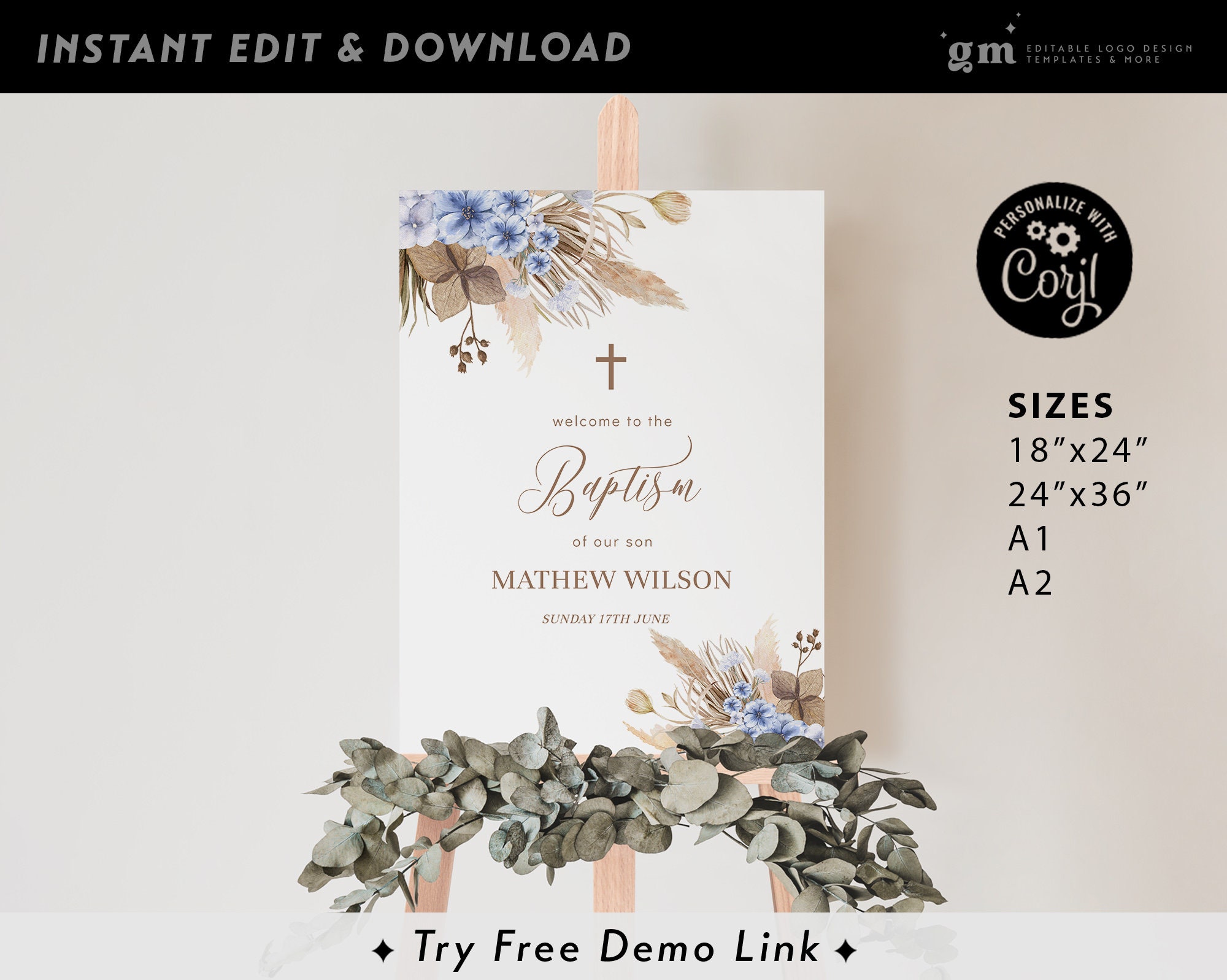 Panneau de bienvenue pour baptême Boho Boy, modèle de panneau de ...