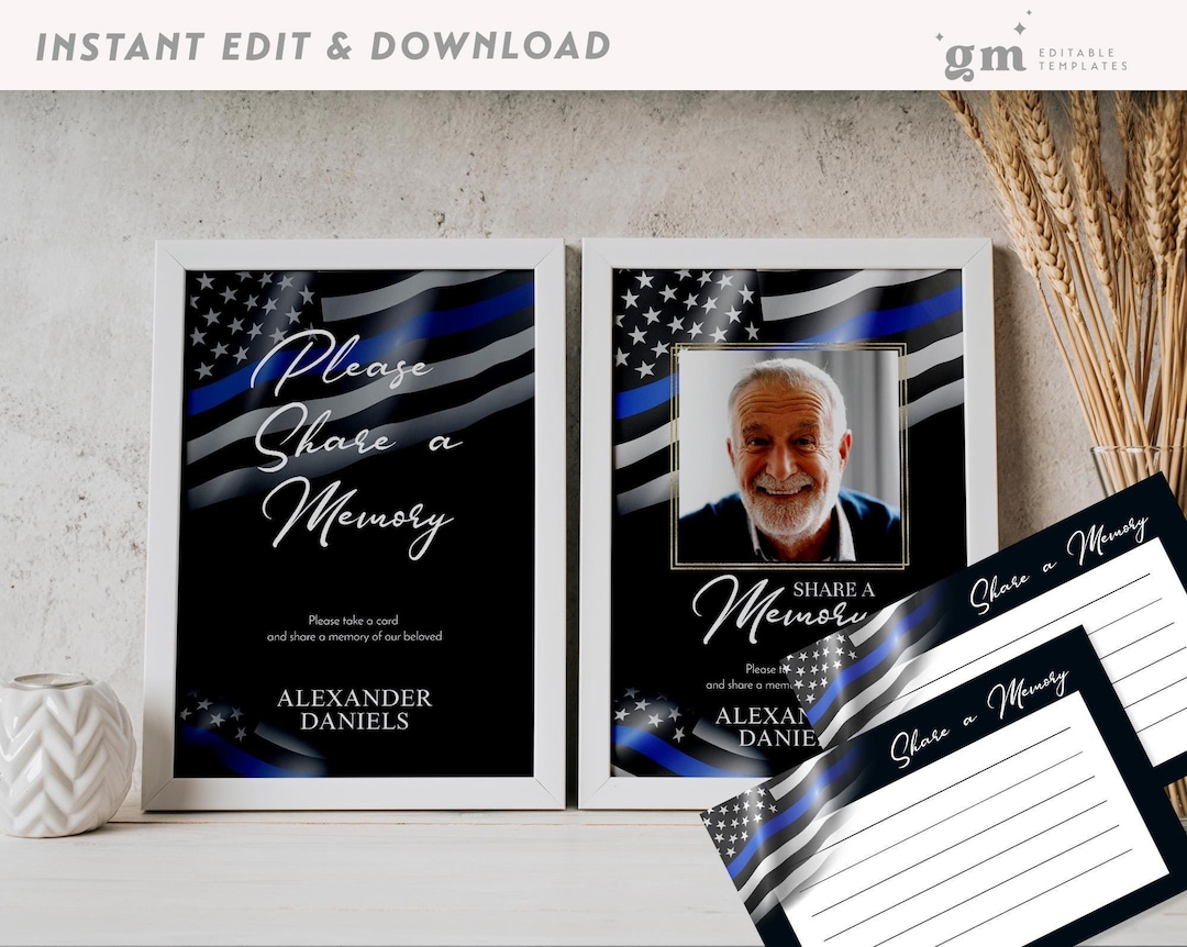 Police Funeral Share a Memory Sign and Card, Editable Law Enforcement ...