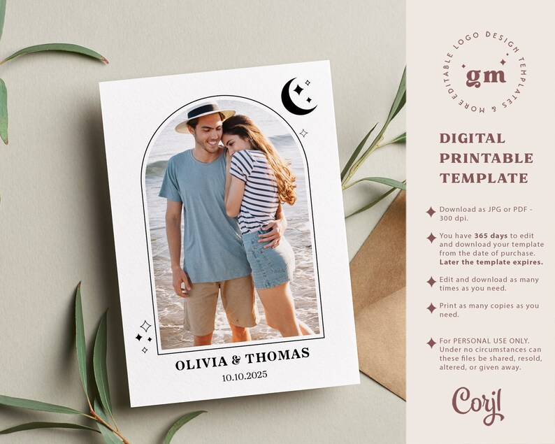 Retro Star Save the Date Card With Photo Black EDITABLE 70s - Etsy