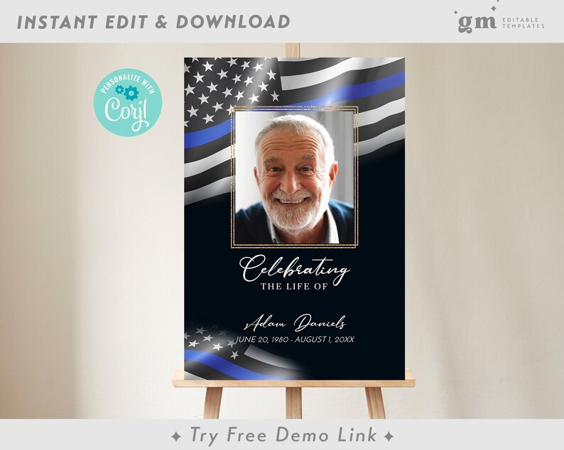 Police Memorial Poster With Photo, Editable Law Enforcement Funeral ...