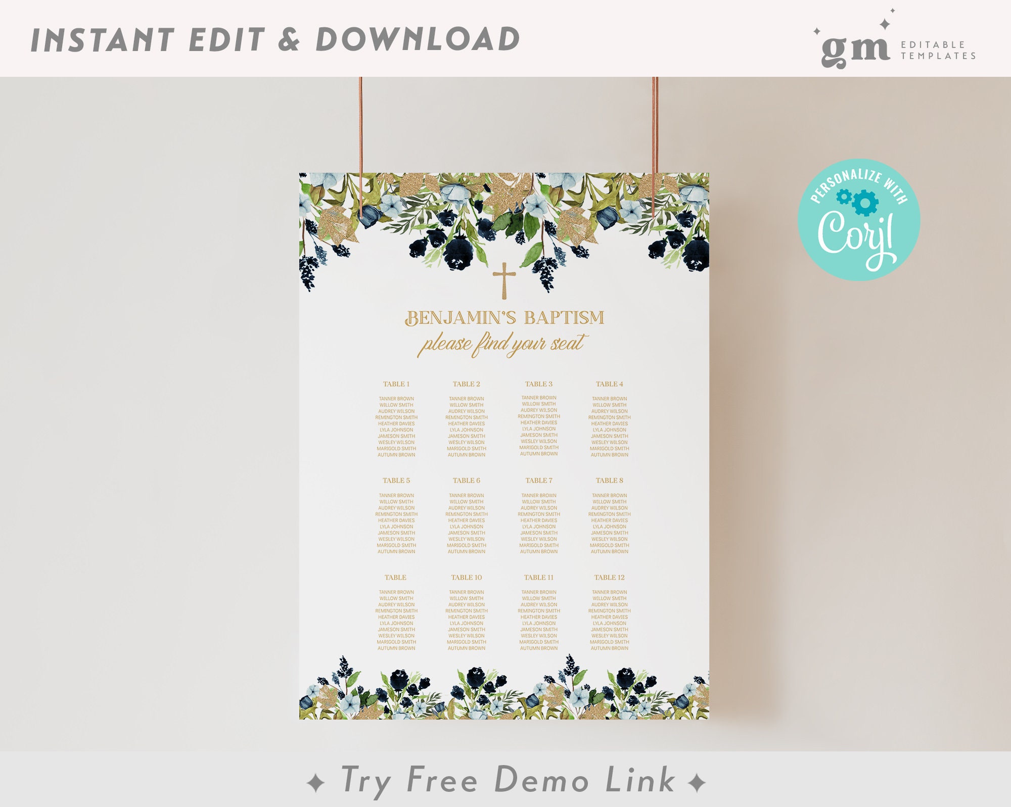 Floral DIY Seating Chart Template, EDITABLE Find Your Seat Sign ...