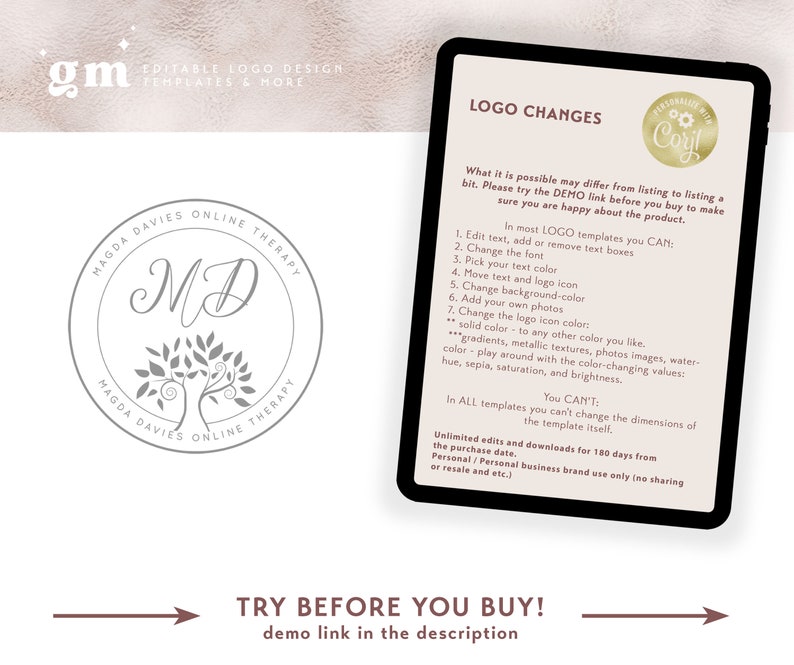 Instant Edit & Download Organic Branding Template HC04 Editable Tree ...
