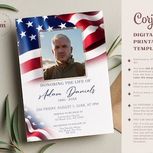 Military Funeral Announcement TEMPLATE, Editable Veteran Memorial ...