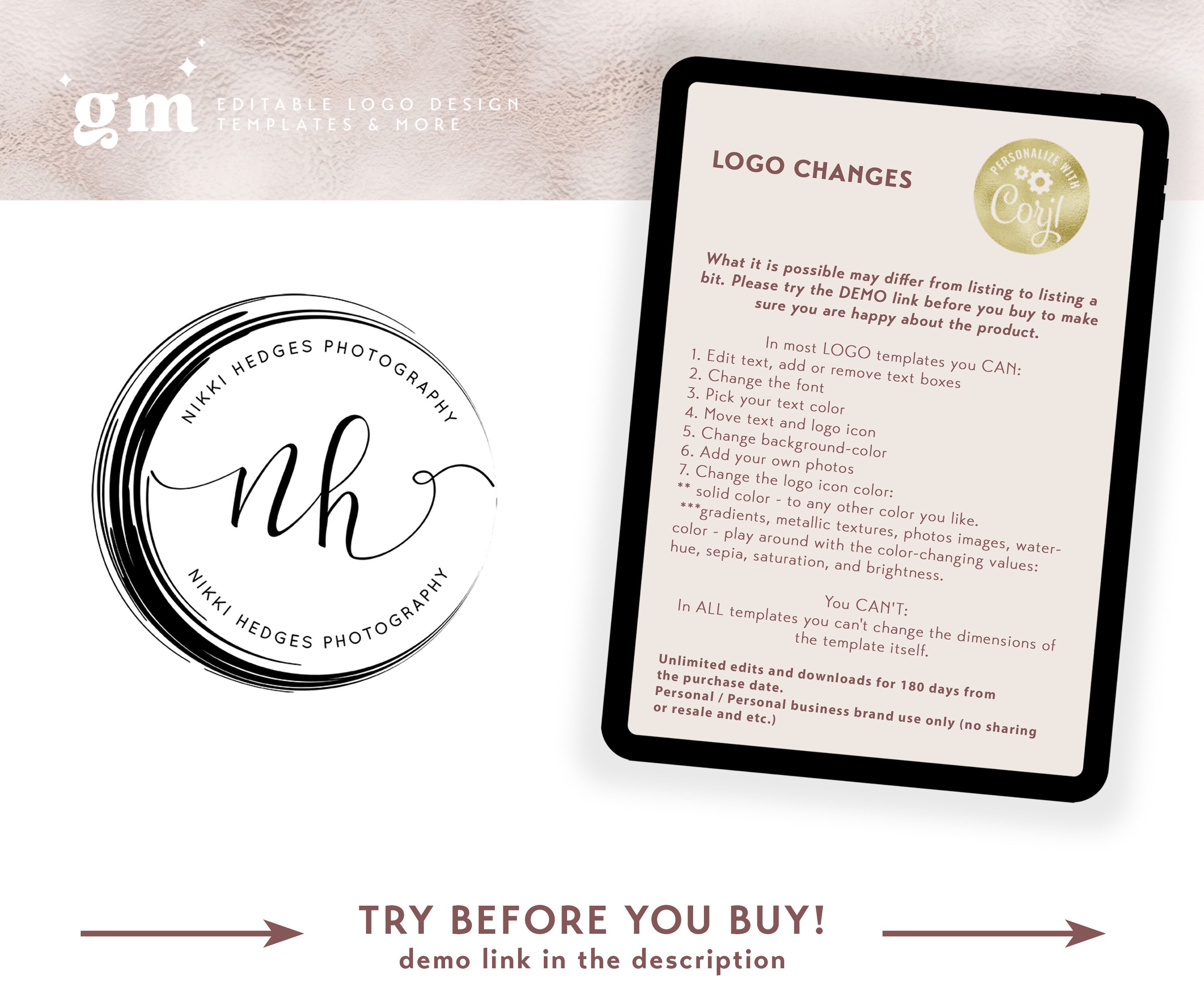 Editable Coaching Logo Design Circle Photography Watermark - Etsy