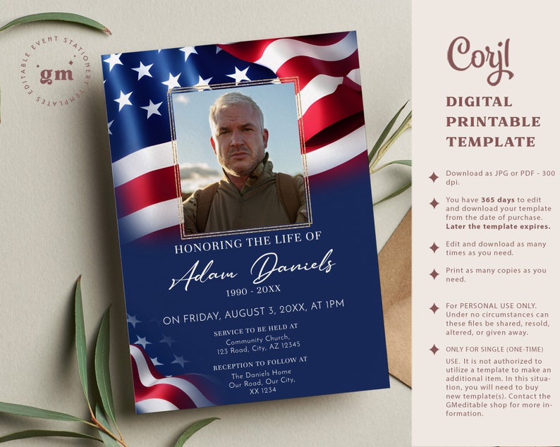 Editable Soldier Funeral Template Package, Military Celebration of Life ...