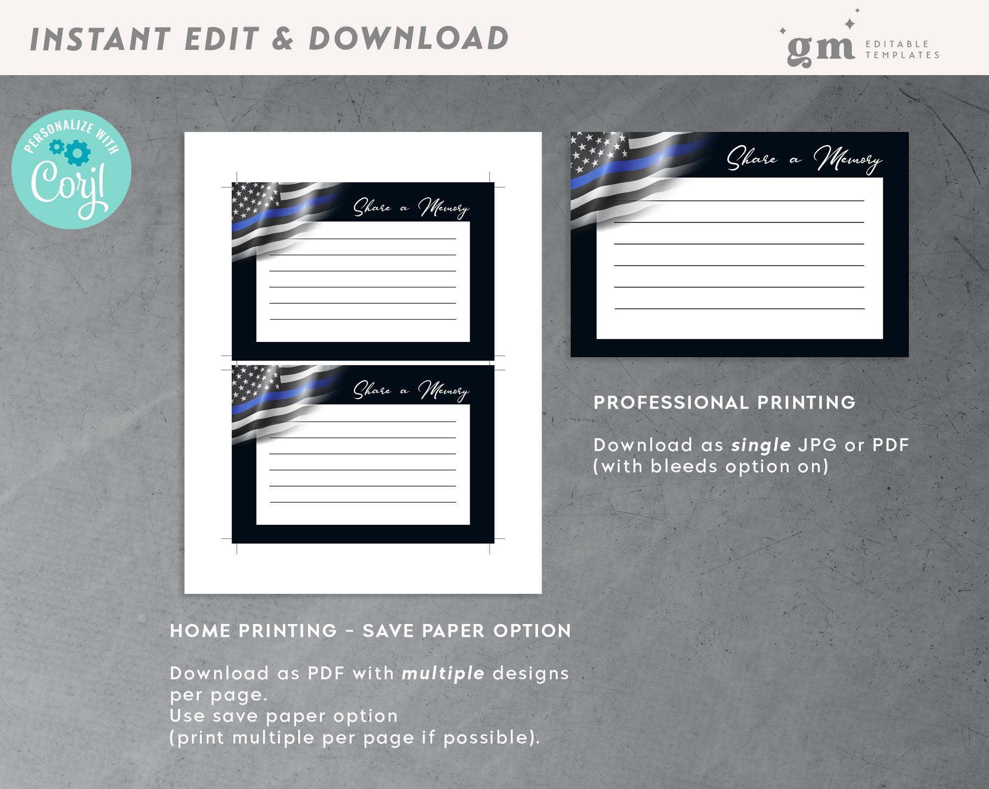 Police Funeral Share a Memory Sign and Card, Editable Law Enforcement ...