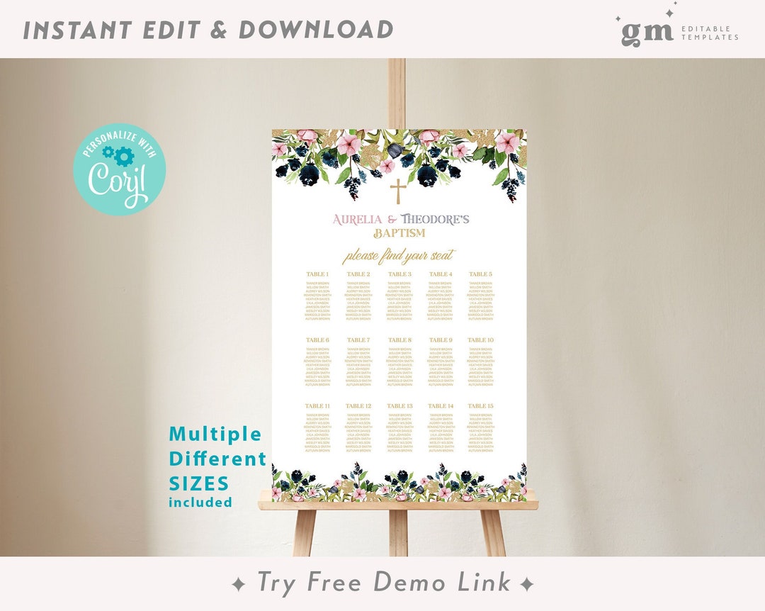 Floral DIY Seating Chart Template, EDITABLE Find Your Seat Sign ...