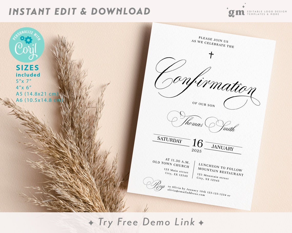 Simple Confirmation Invite Template, EDITABLE Printable Minimalist ...