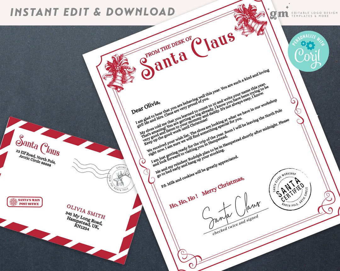 Editable Letter From Santa, From the Desk of Santa Claus, Instant Edit ...