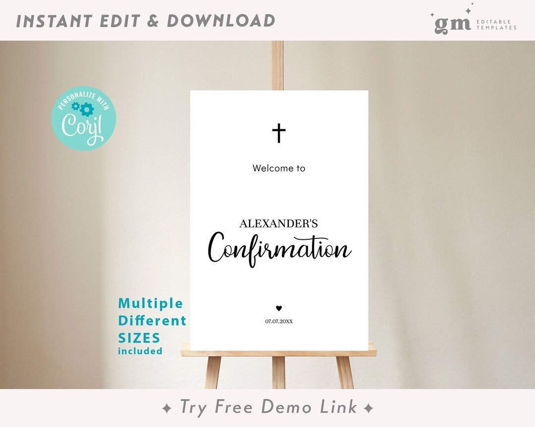 Simple Confirmation Welcome Sign, EDITABLE Elegant 1st Communion Poster ...