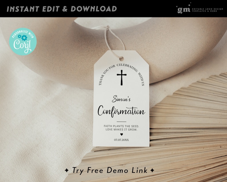 Simple Confirmation Favor Tag, Minimalist, EDITABLE Baptism Thank You ...