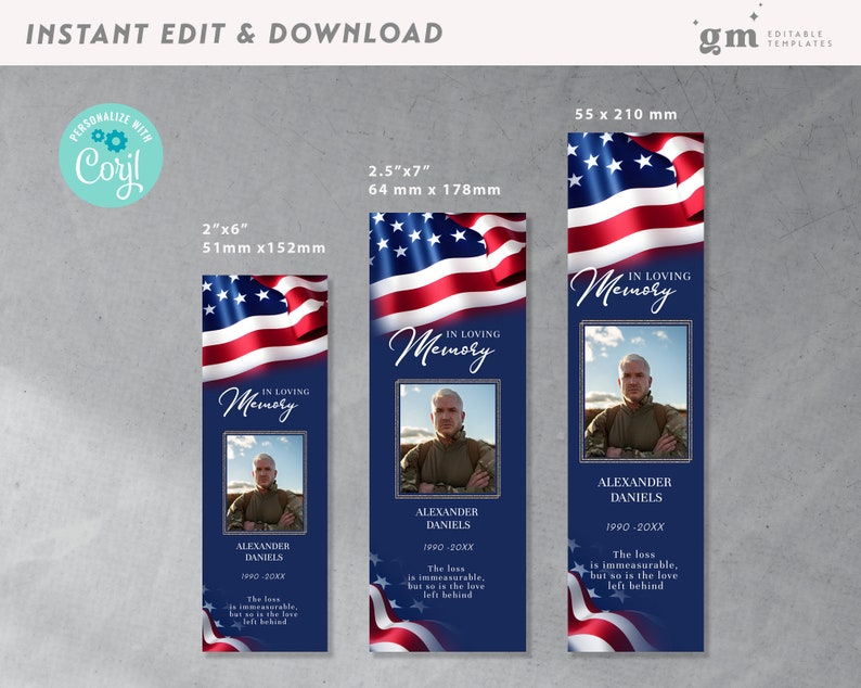 Soldier Funeral Bookmark, Editable Military Memorial Bookmark TEMPLATE ...