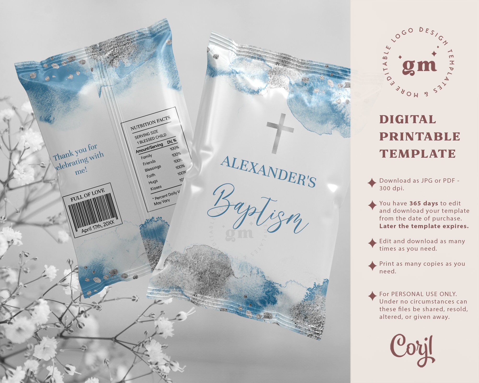 EDITABLE Chips Bag Wrapper TEMPLATE, Snack Wrapper for Baptism ...
