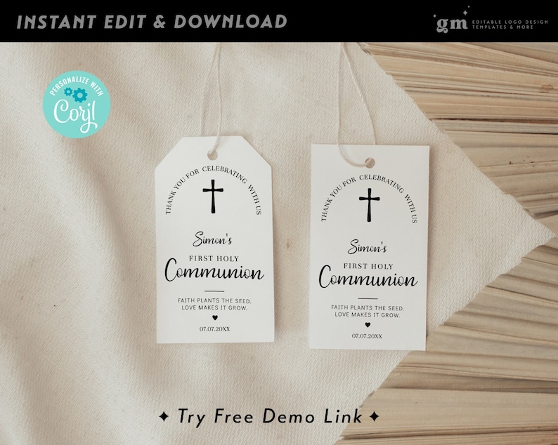 Simple Confirmation Favor Tag, Minimalist, EDITABLE Baptism Thank You ...