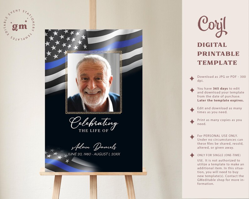 Police Memorial Poster With Photo, Editable Law Enforcement Funeral ...