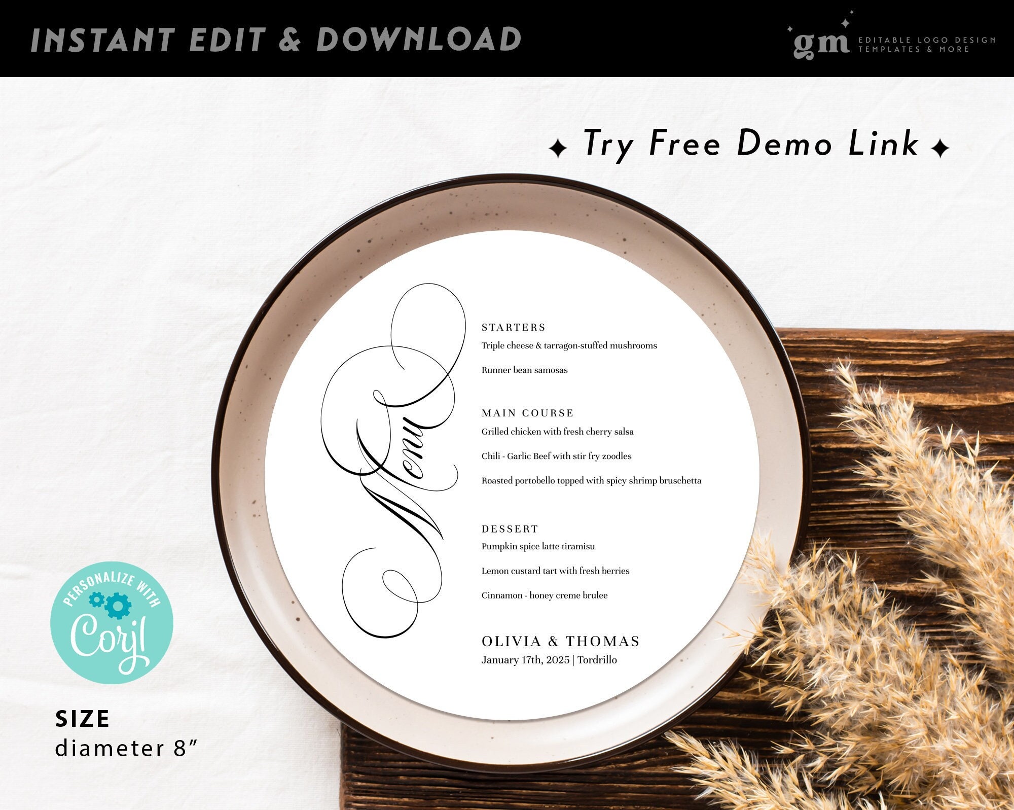 Round Dinner Menu Cards Templates