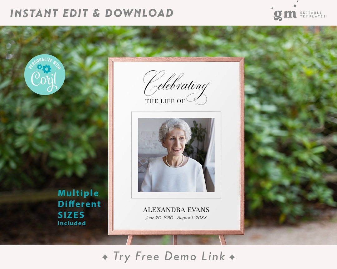 Elegant Memorial Poster With Photo, Editable Funeral Welcome Sign ...